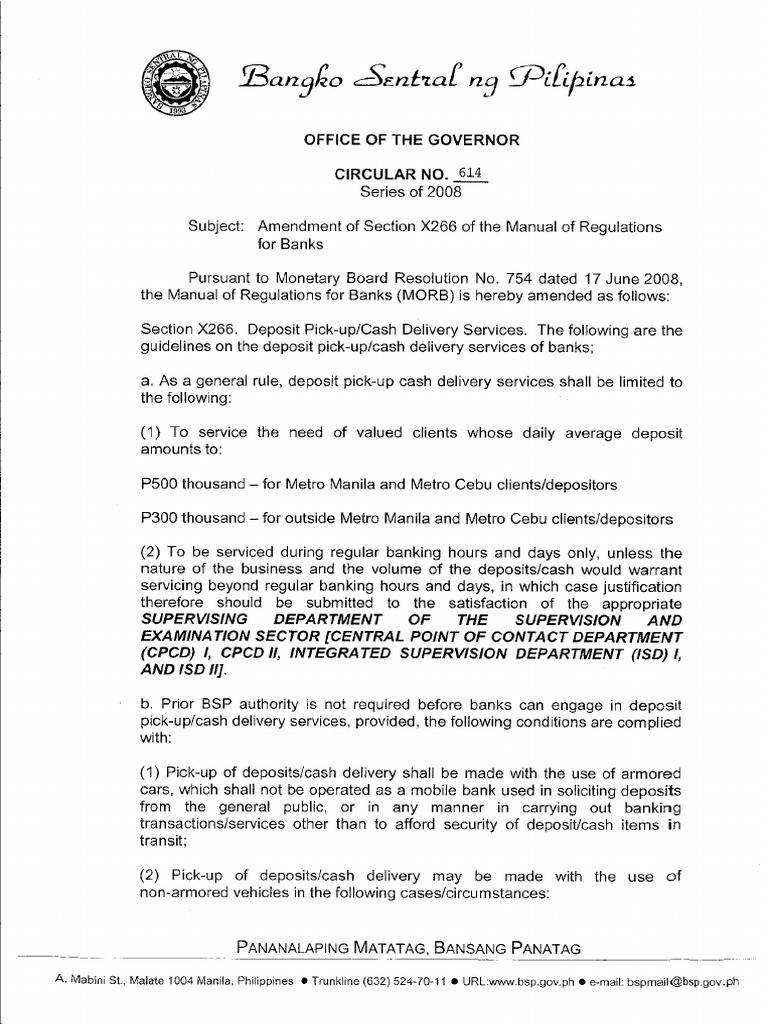BSP Circular No 614 | PDF