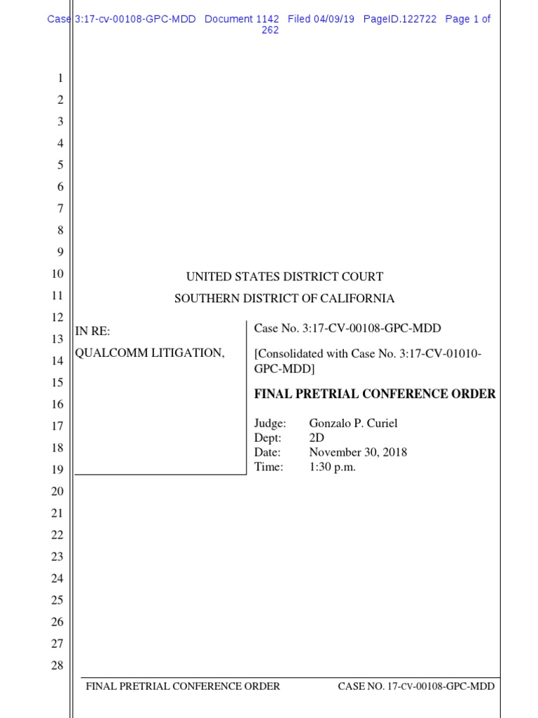 19-04-09 Final Apple Foxconn Et Al. v. Qualcomm Pretrial Conference ...