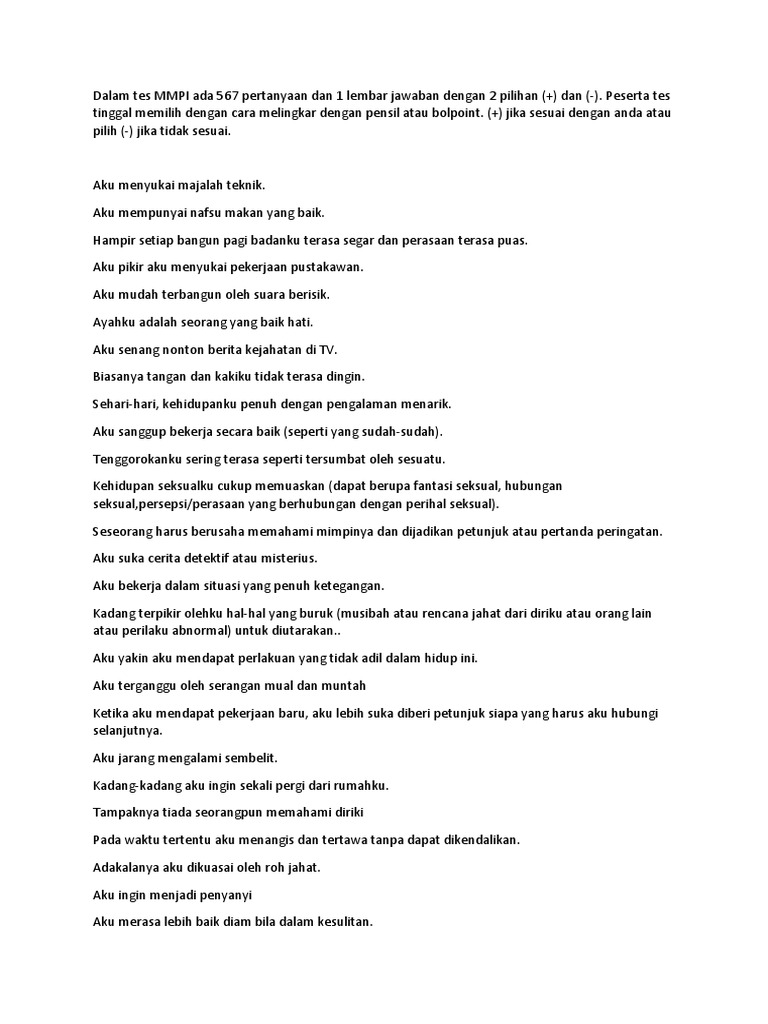 Kumpulan Soal Mmpi | PDF