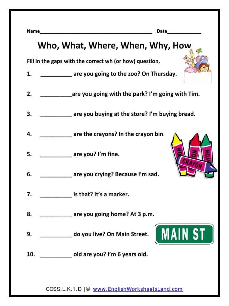 Who, What, Where, When, Why, How: Fill in The Gaps With The Correct WH ...