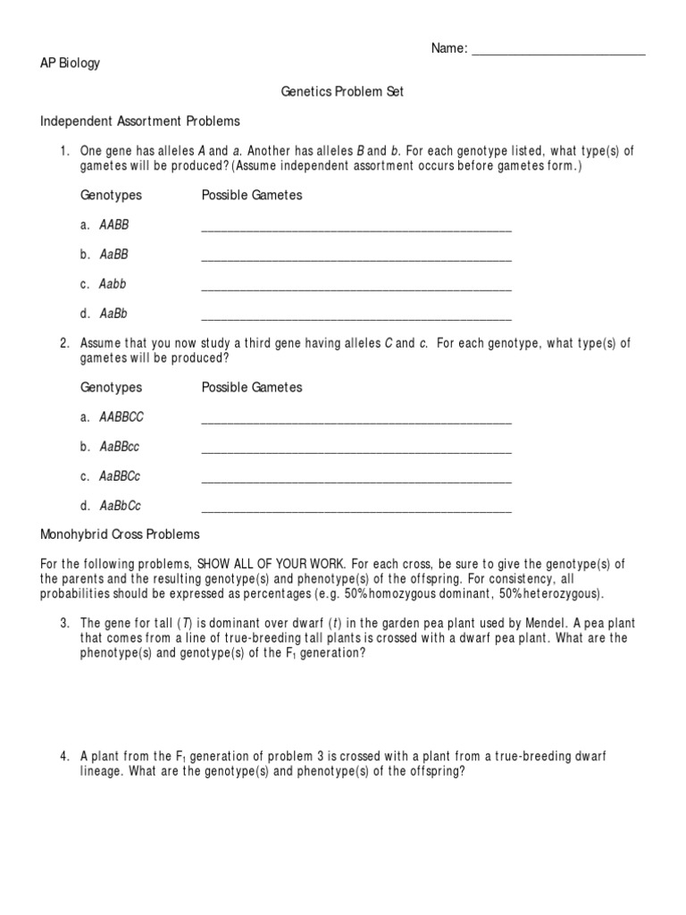 Genetics Problem Set Pdf Dominance Genetics Genotype
