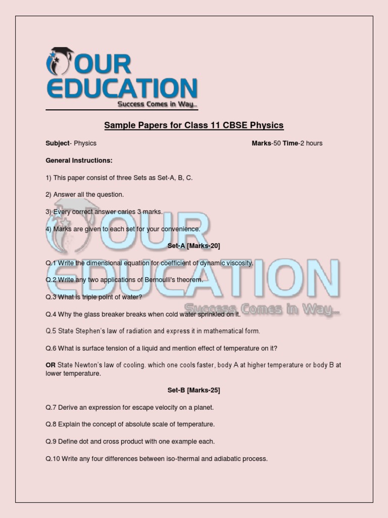 Sample Papers For Class 11 CBSE Physics | PDF