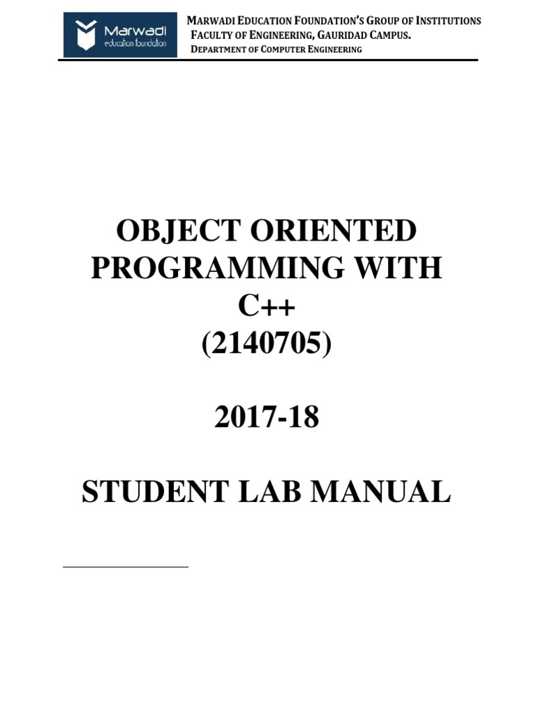Object Oriented Programming With C++ (2140705) 2017-18 Student Lab Manual | Download Free PDF ...