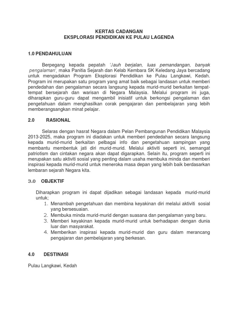 Kertas Kerja Lawatan Tahun 6 | PDF