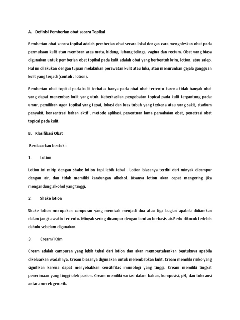 Definisi Pemberian Obat Secara Topikal | PDF