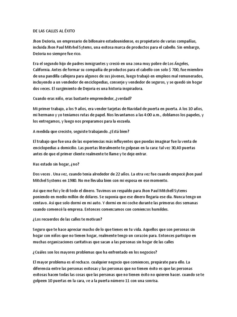 De Las Calles Al éxito Jhon Dejoria Pdf Ocio