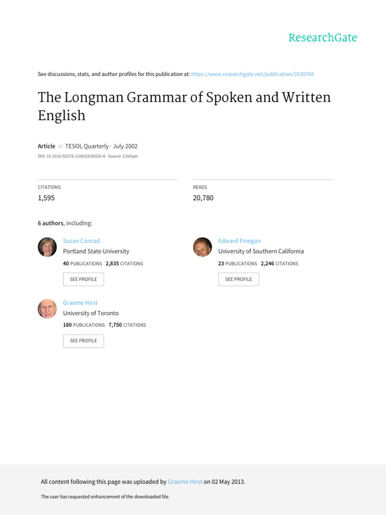 The Longman Grammar of Spoken and Written English: TESOL Quarterly July ...