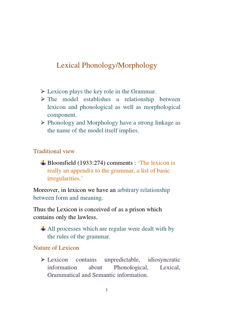 An Overview of Lexical Phonology and Morphology: Word-Based Analysis ...