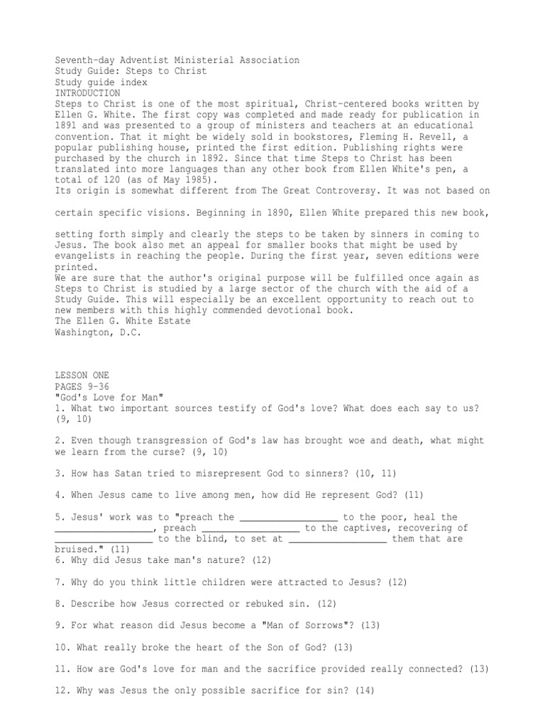 Steps to Christ Study Guide Overview | PDF | Jesus | Repentance