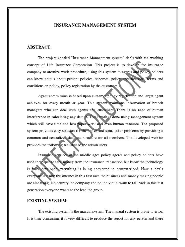 Insurance Management System: Abstract | PDF | Insurance | System
