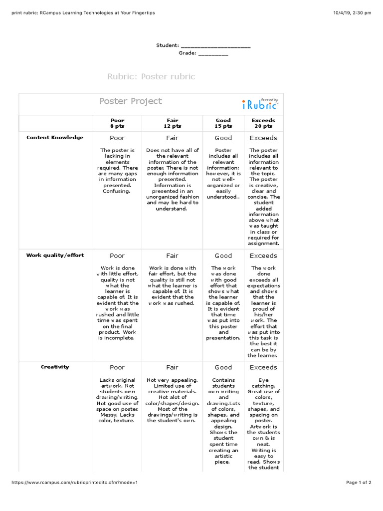 Print Rubric Rcampus Learning Technologies at Your Fingertips | PDF ...