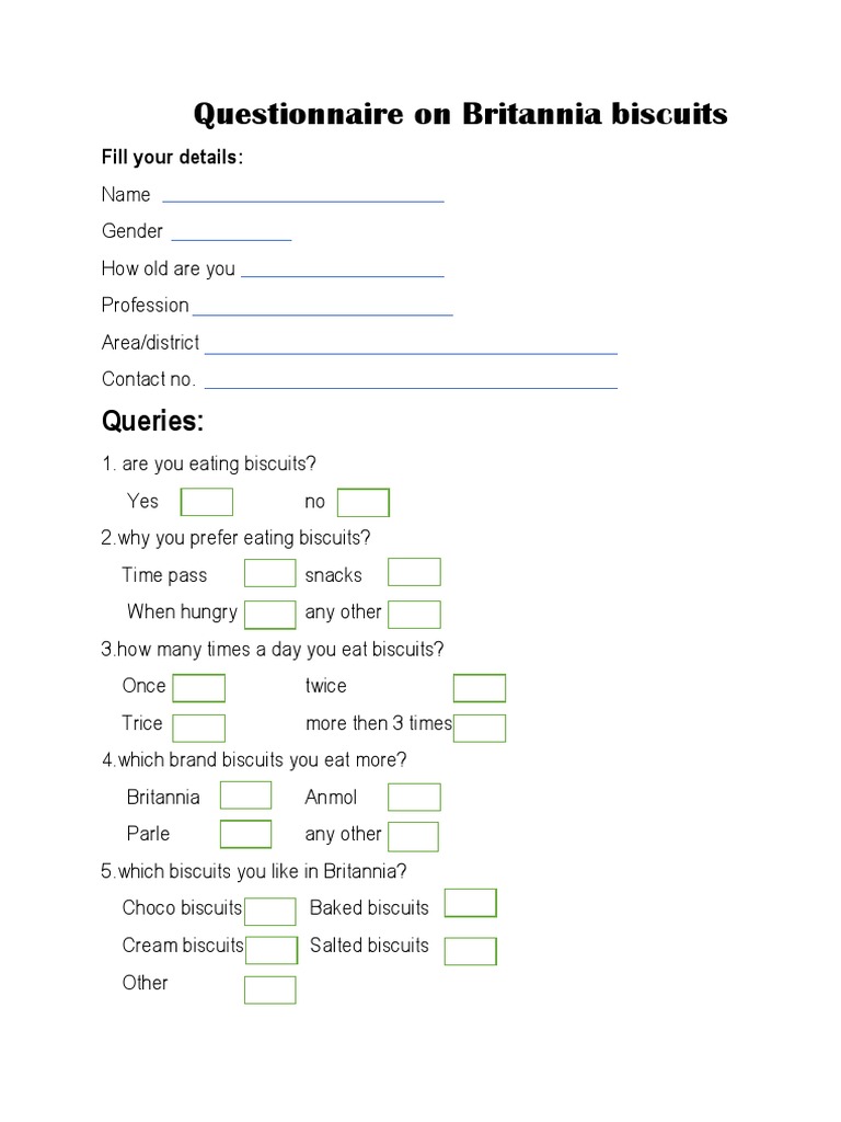 Questionnaire On Biscuits (Kabir) | PDF