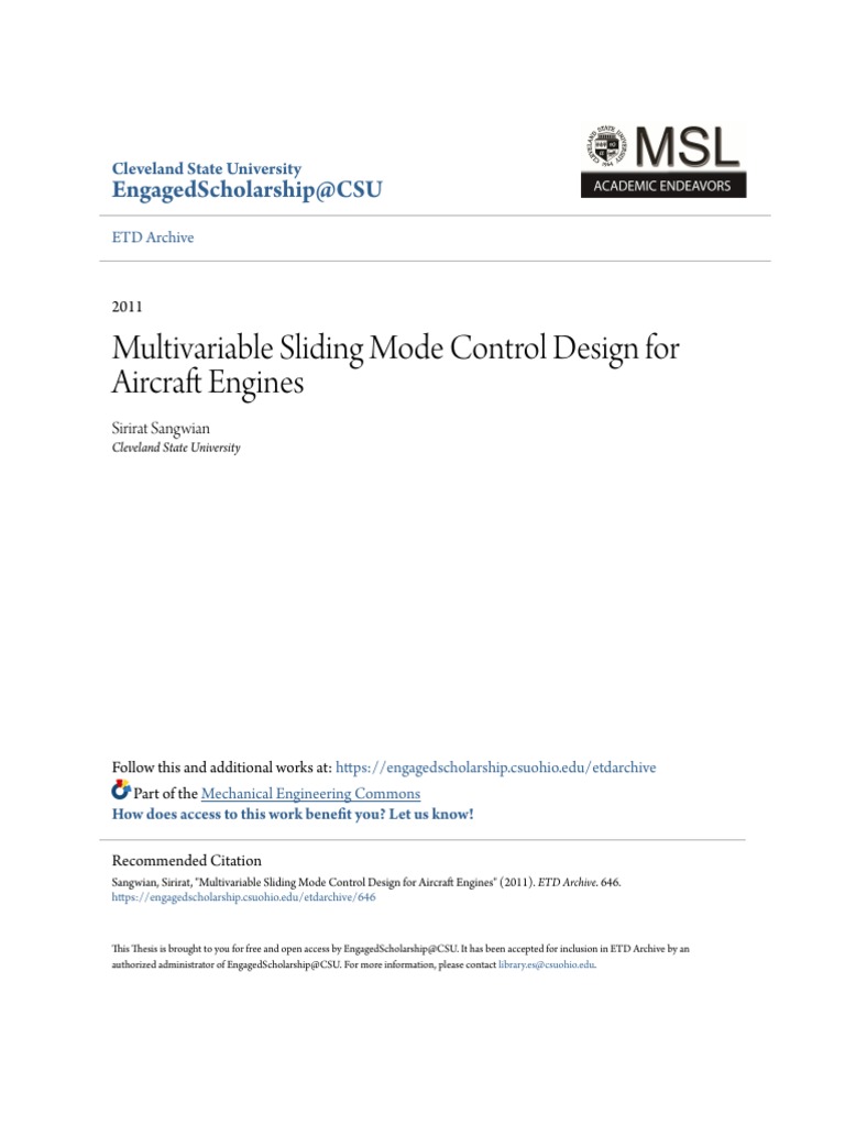 Multivariable Sliding Mode Control Design For Aircraft Engines PDF | PDF | Jet Engine | Nozzle