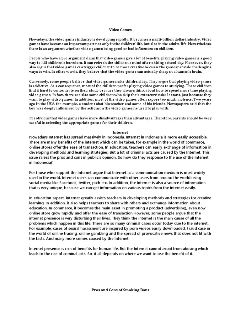 The Effects of Video Games: An Analysis of the Arguments For and ...