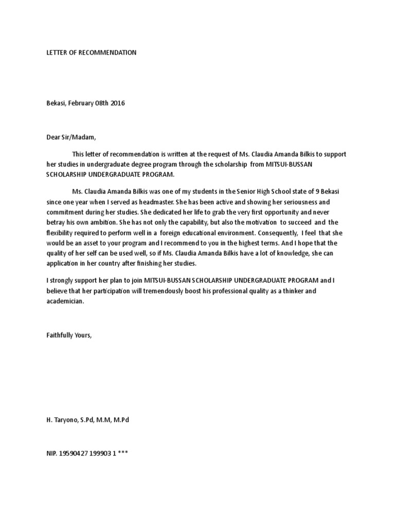 Contoh Letter of Recommendation | PDF | Behavior Modification | Academia