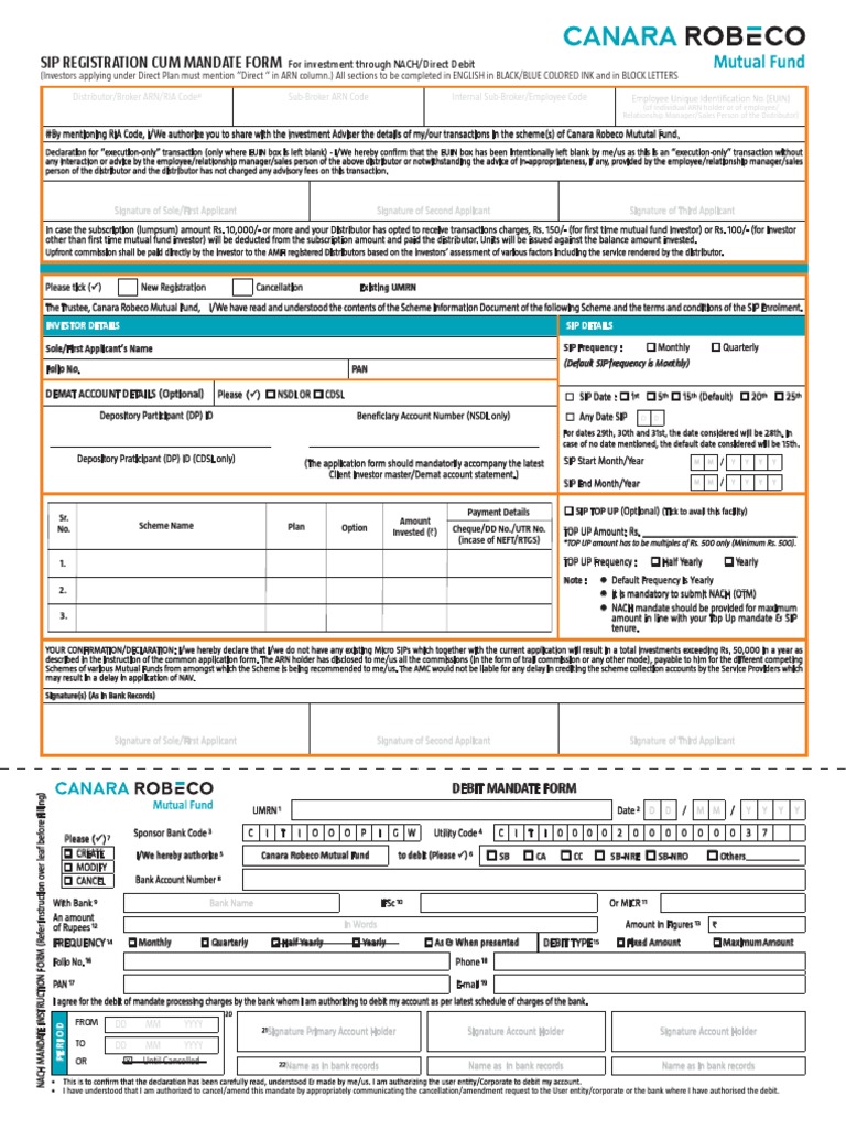 Sip Registration Cum Mandate Form: For Investment Through NACH/Direct Debit | PDF | Service ...