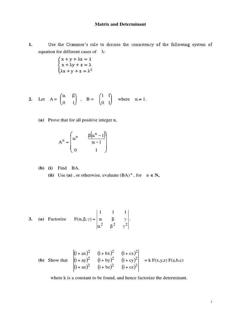 Matrices and Determinants 1 | PDF | Determinant | Matrix Theory