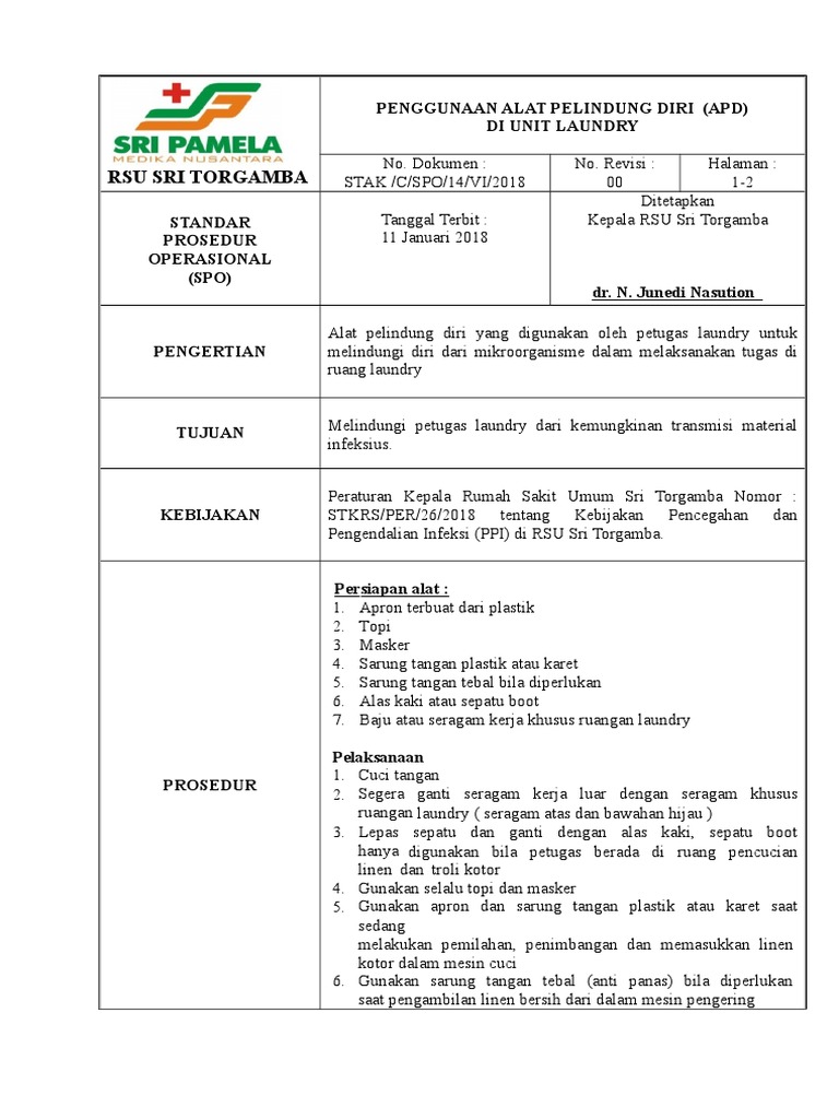 SOP APD untuk Petugas Laundry RSU | PDF