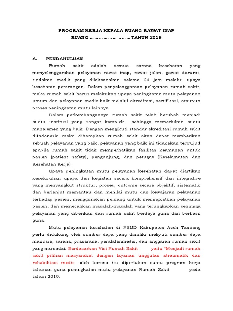 Program Kerja Kepala Ruang Rawat Inap | PDF Program Kerja Kepala Ruang Rawat Inap | PDF