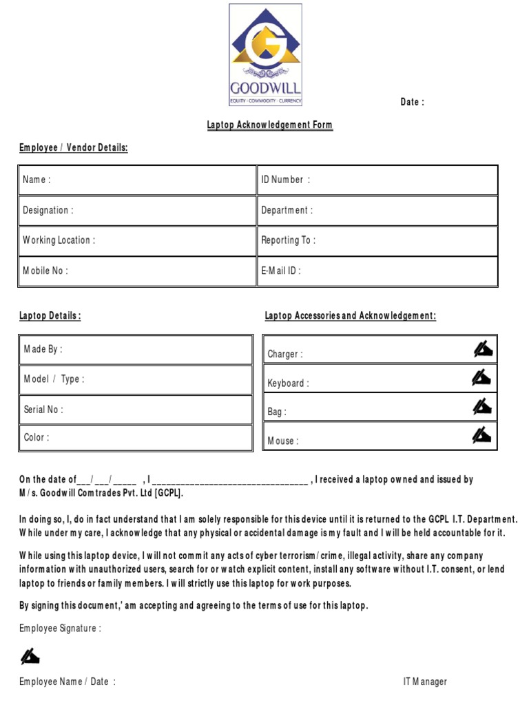 Laptop Acknowledgement Form | PDF | Career & Growth