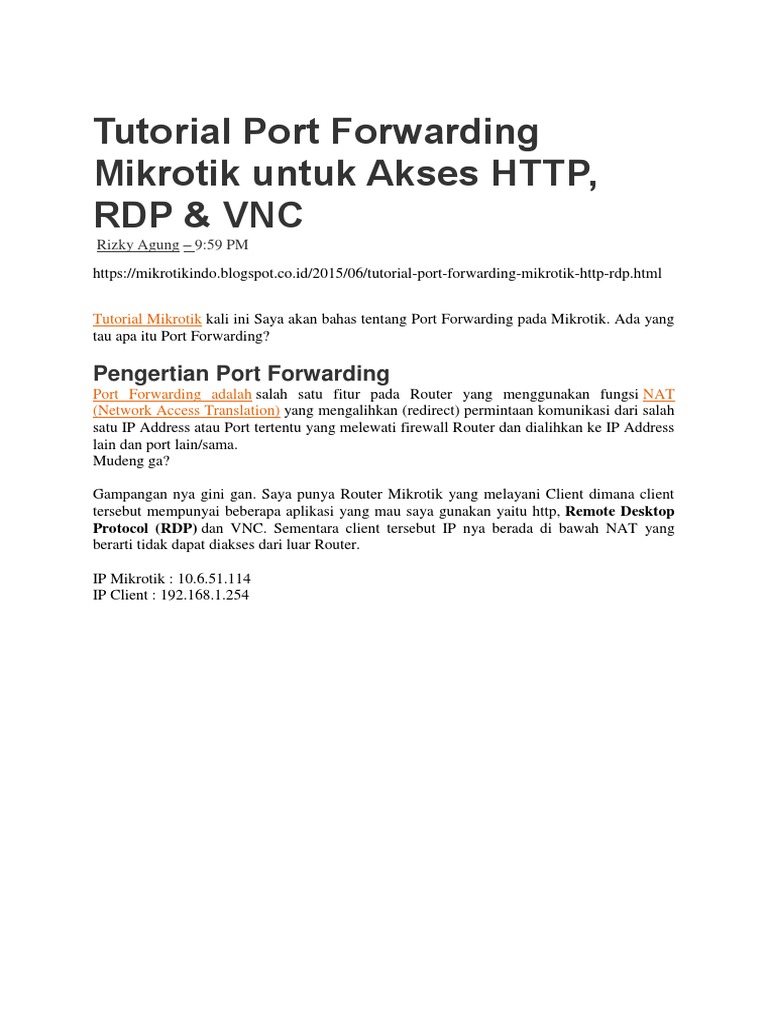 Mengakses Aplikasi Client melalui Port Forwarding | PDF