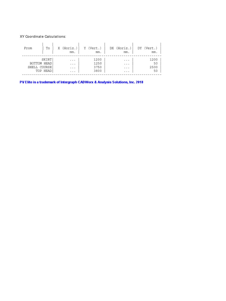 Xy Coordinate Calculations:: PV Elite Is A Trademark of Intergraph ...
