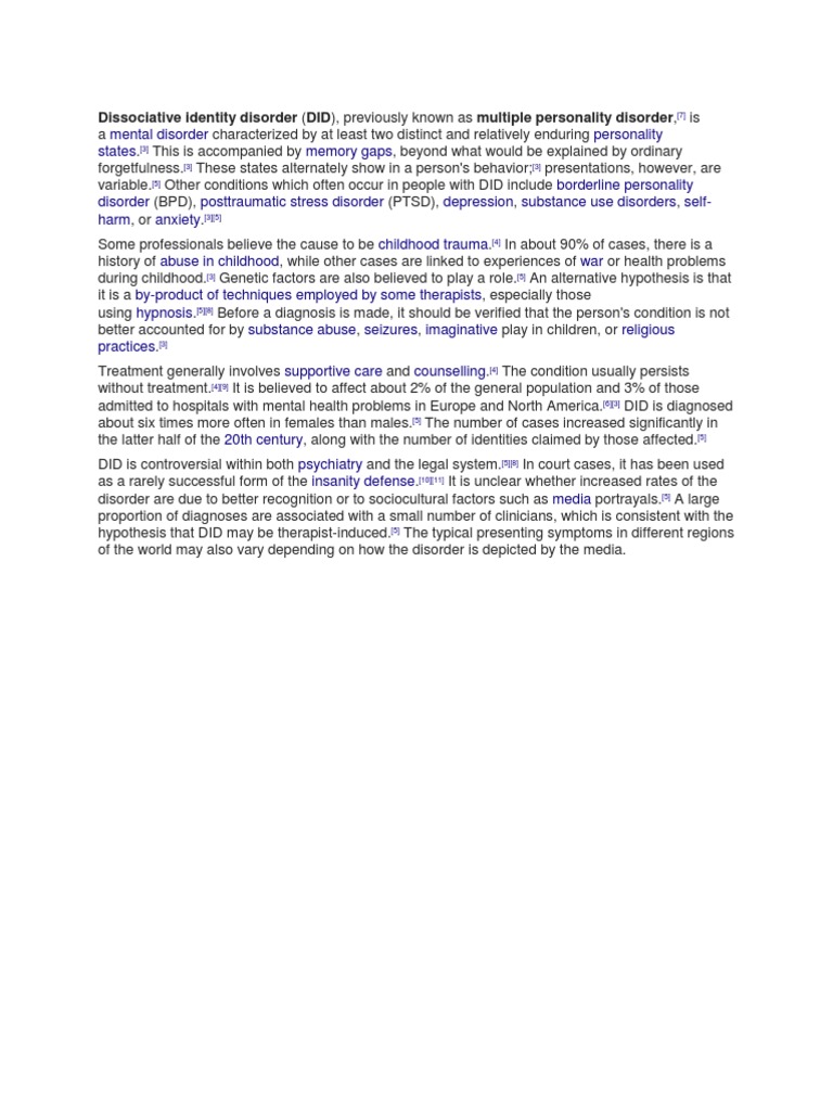 Dissociative Identity Disorder | PDF
