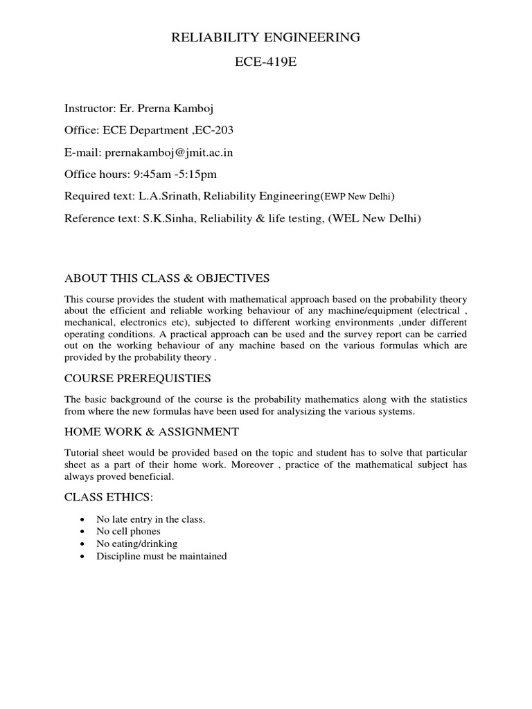 Reliability Engineering Course Overview | PDF | Reliability Engineering | Analysis