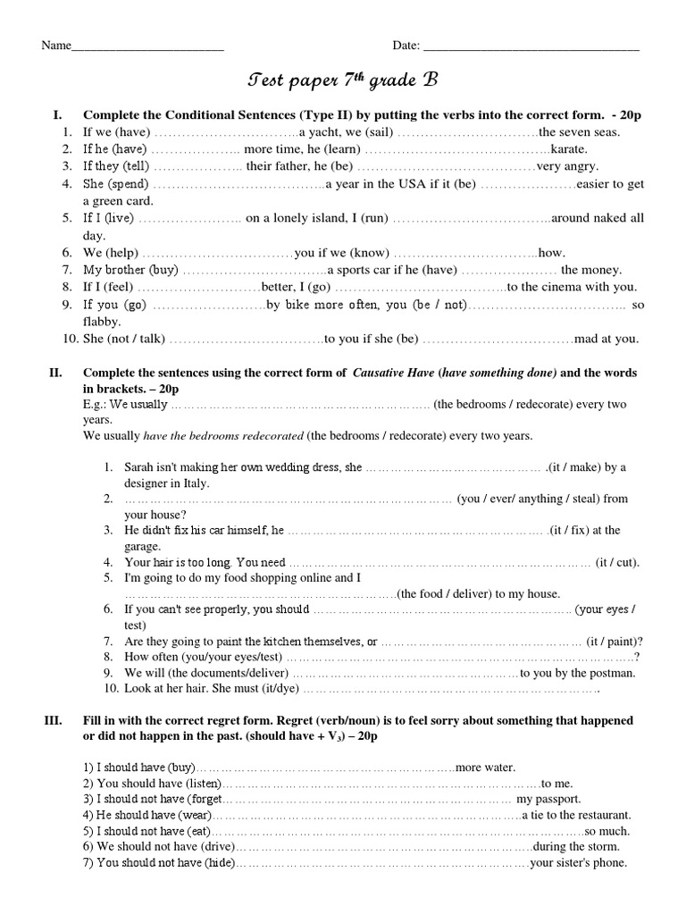 Test 7B | PDF | Morphology | Syntax