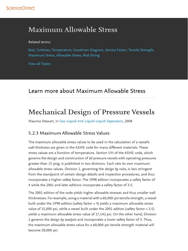 Maximum Allowable Stress: Mechanical Design of Pressure Vessels | PDF ...