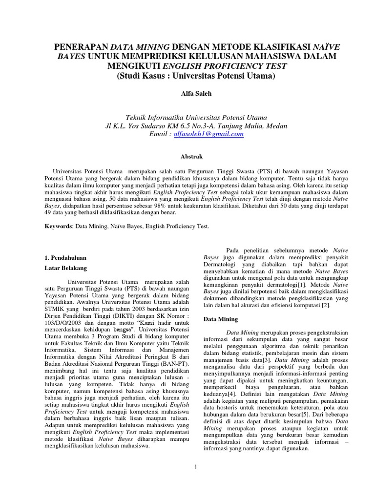 PENERAPAN DATA MINING DENGAN METODE KLASIFIKASI NAÏVE BAYES UNTUK MEMPREDIKSI KELULUSAN ...