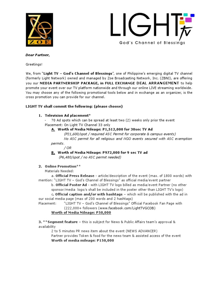 Light TV, God's Channel of Blessings - Media Partnership Package 2019 ...