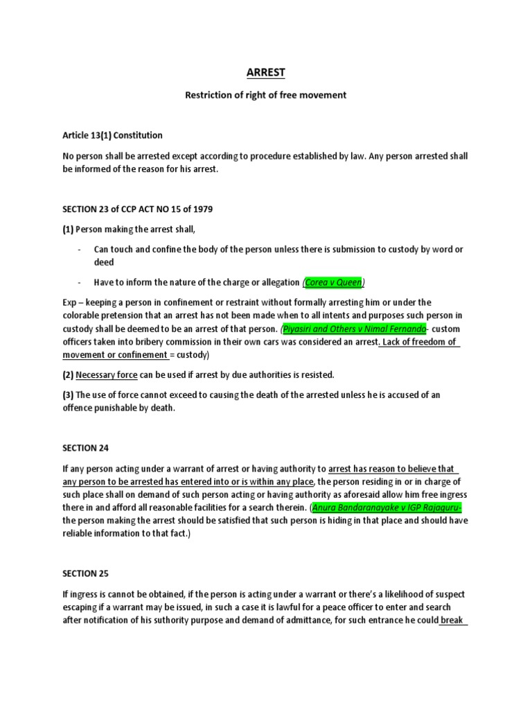 Restriction of Movement and the Lawful Process of Arrest in Sri Lanka ...