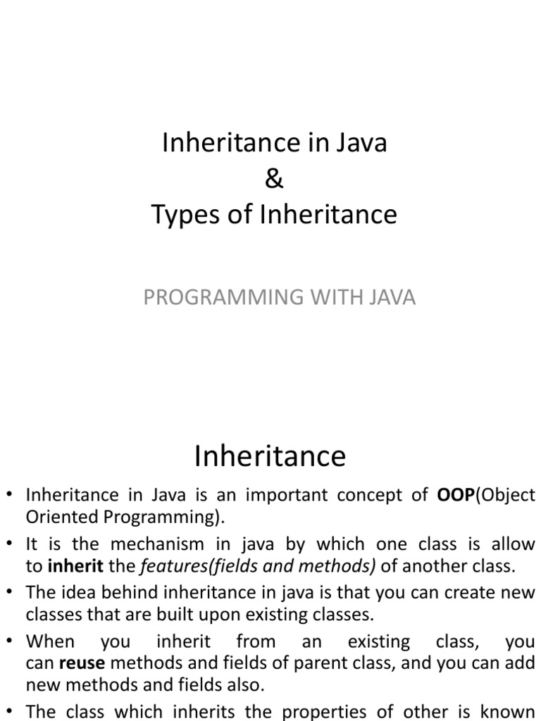 Inheritance In Java Pdf Inheritance Object Oriented Programming 4593
