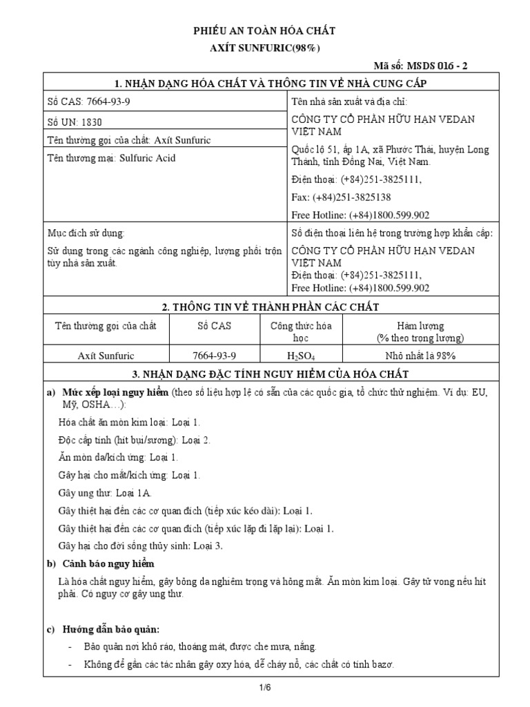 MSDS H2so4 98% | PDF