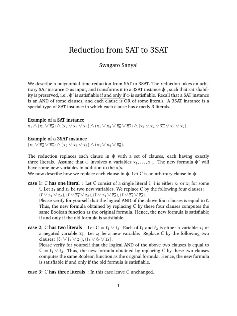 Reduction From SAT To 3SAT: Swagato Sanyal | PDF | Formalism (Deductive ...