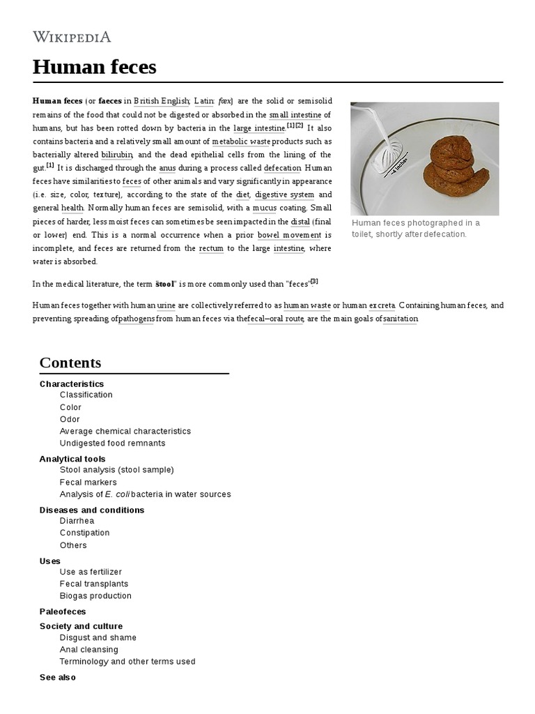Human Feces: Human Feces (Or Faeces in British English Latin: Fæx) Are ...