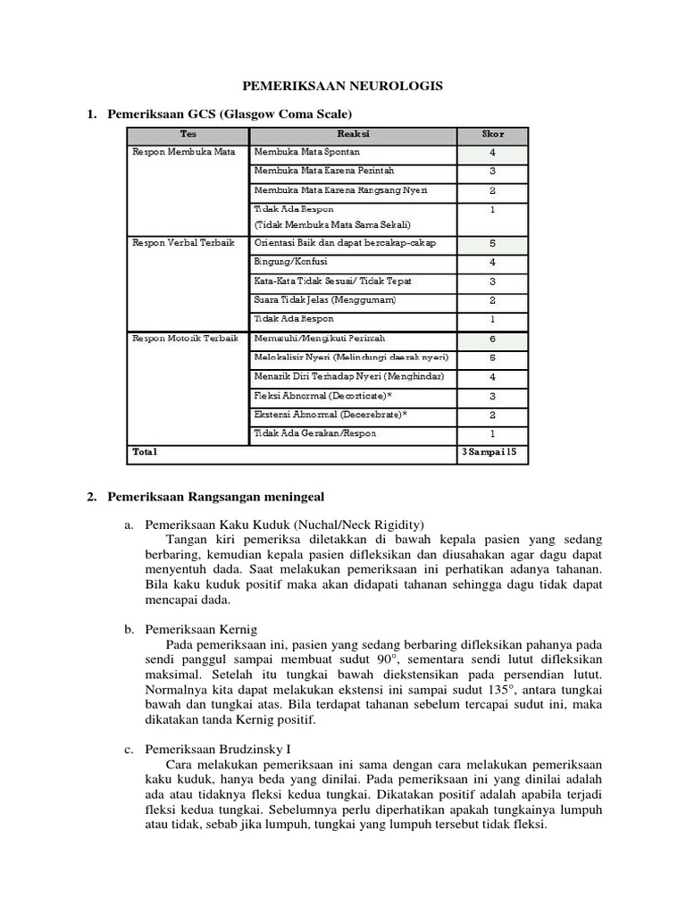 Pemeriksaan Neurologis | PDF