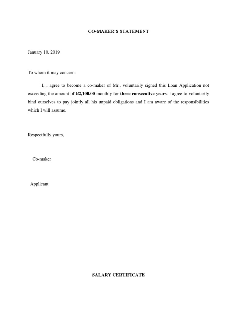 Co Maker's Statement | Identity Document | Government