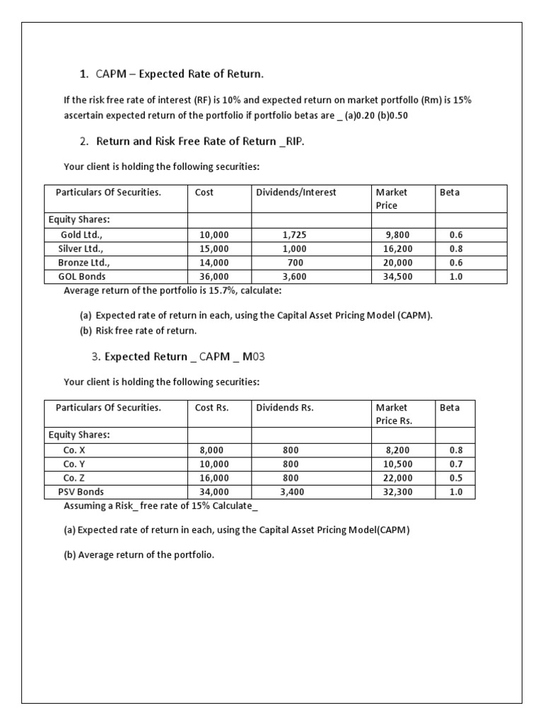 Analysis of Portfolios Using Capital Asset Pricing Model (CAPM) and ...