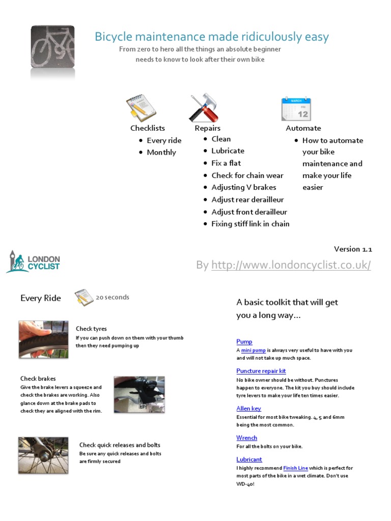 Beginner's Bicycle Maintenance Guide | PDF | Vehicle Parts | Human ...