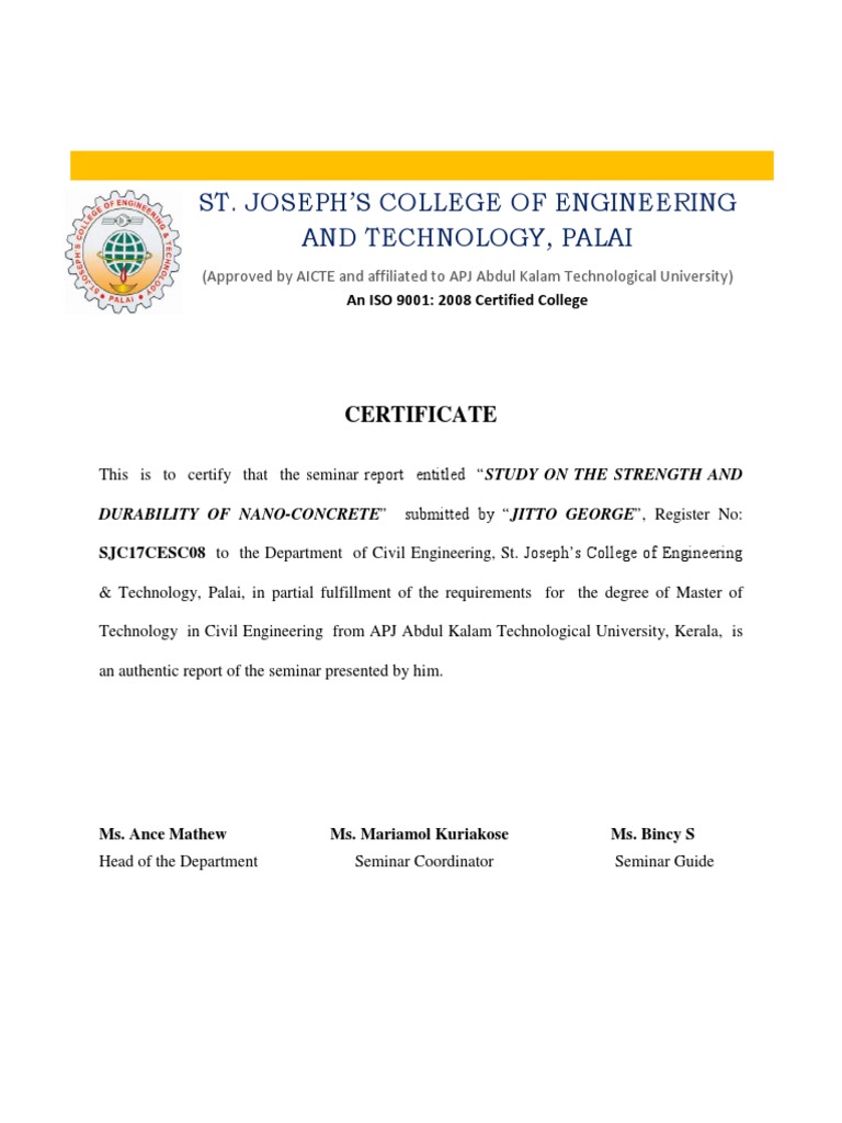 St. Joseph'S College of Engineering and Technology, Palai: Certificate ...