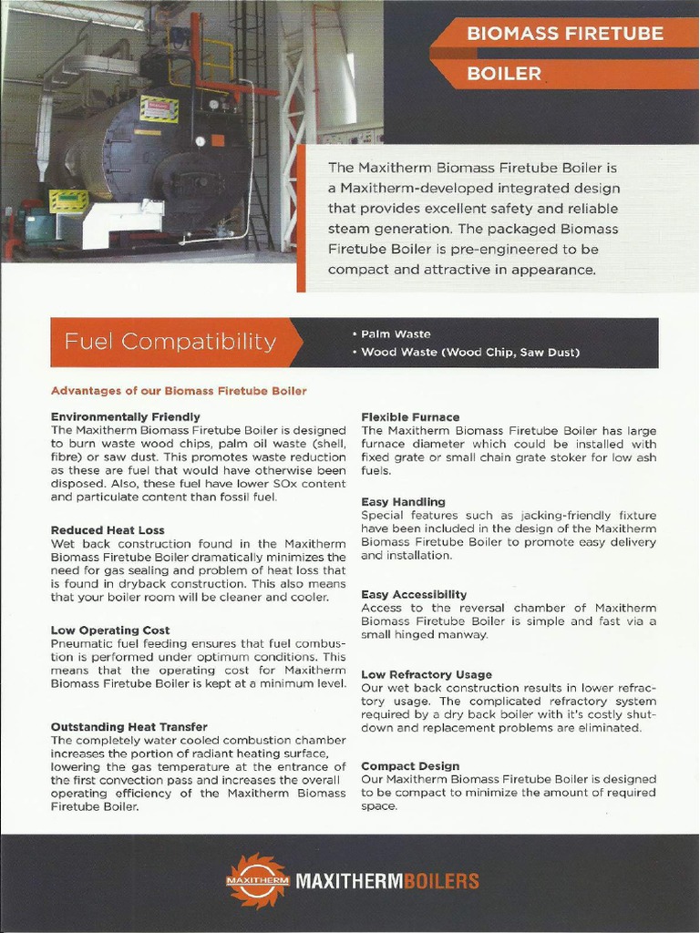 Biomass Firetube Maxitherm Boiler Leaflet - Compressed PDF | PDF