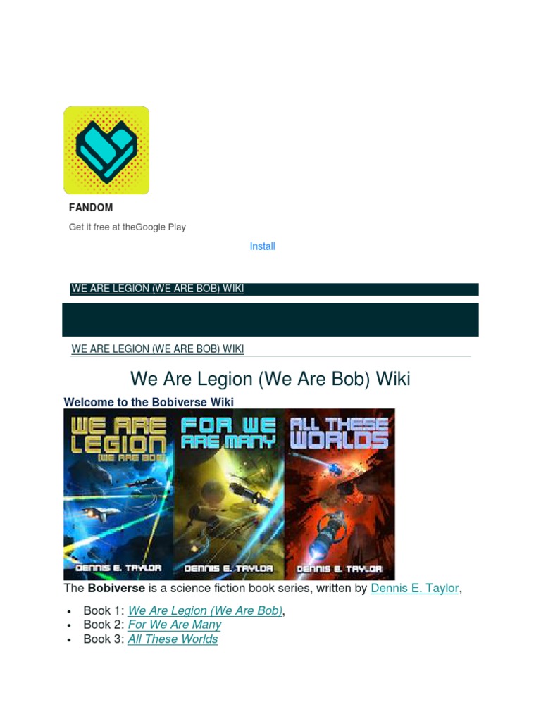 Bobiverse Wiki - Your Guide to the We Are Legion Series | PDF | Virtual ...