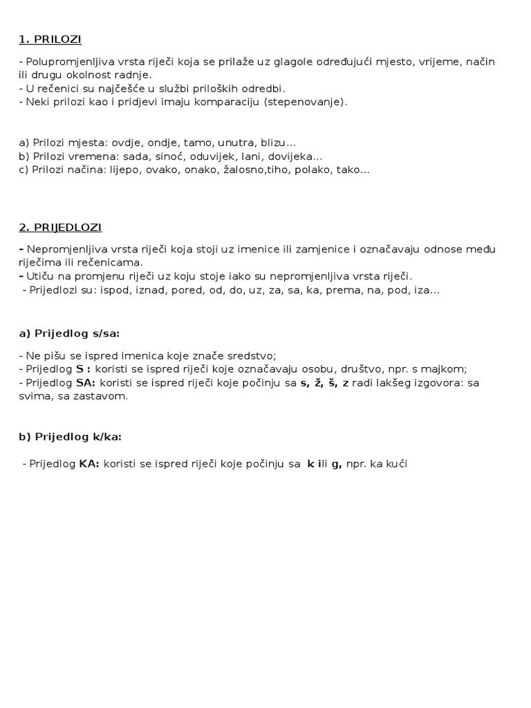 Prilozi, Prijedlozi, Veznici, Riječce (Folija) | PDF