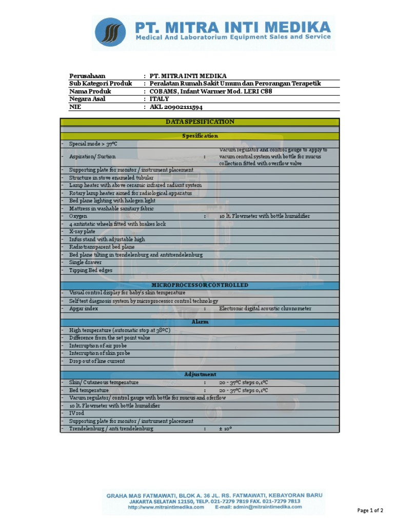 Technical Specification COBAMS - Infant Warmer LERI C88 | PDF | Manufactured Goods ...