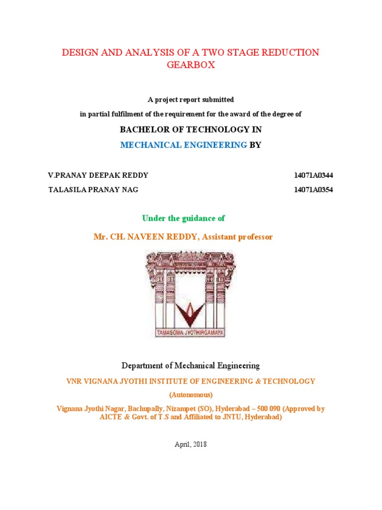 Two Stage Reduction Gearbox Design | PDF | Gear | Transmission (Mechanics)