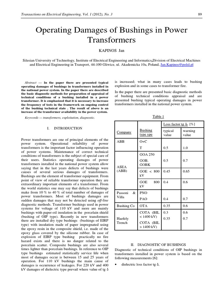 Transformer Bushing Damage Diagnostics | PDF | Transformer | Capacitor