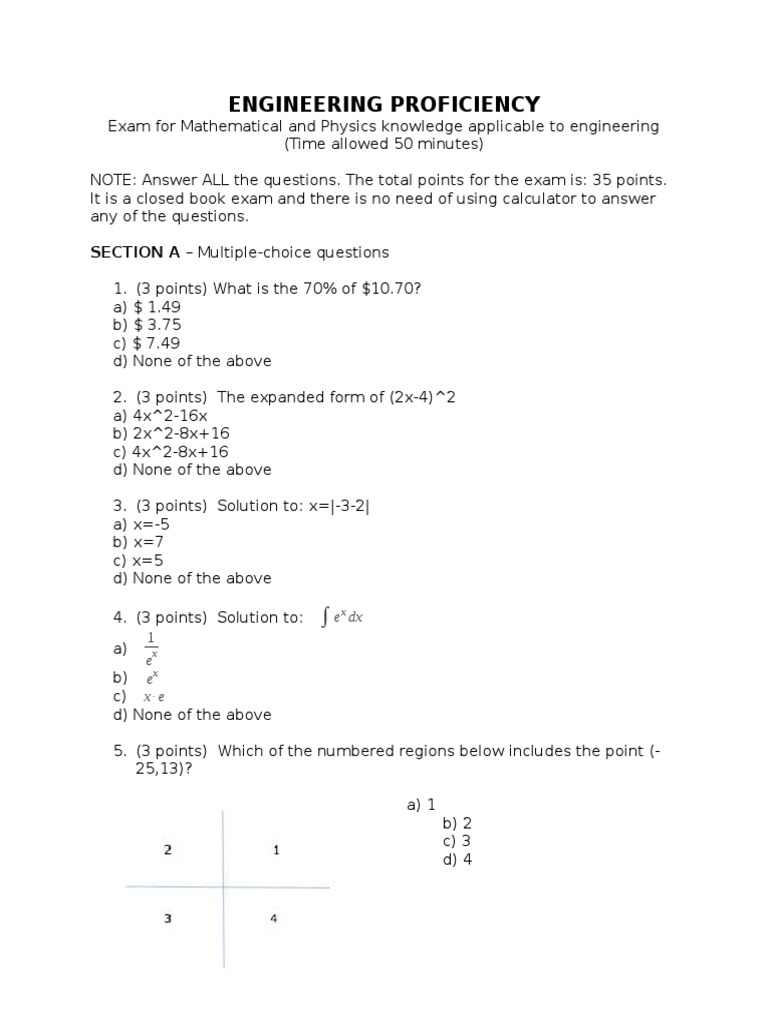 Engineering Proficiency: SECTION A - Multiple-Choice Questions | PDF