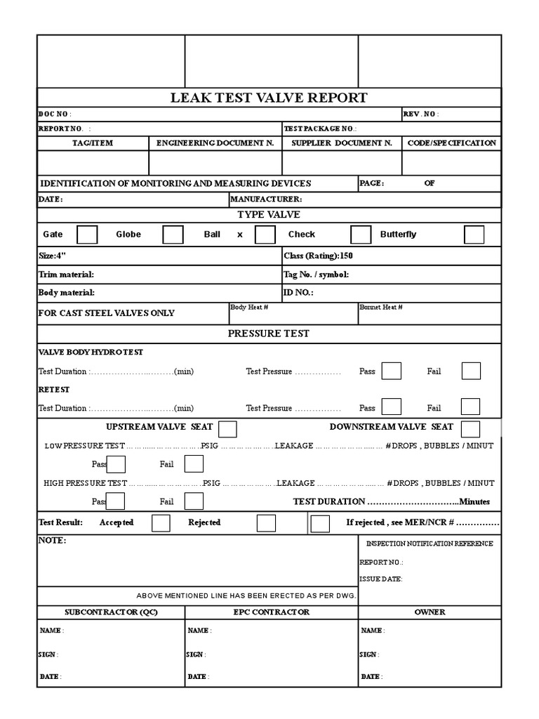 Leak Test Valve Report | PDF | Leak | Valve